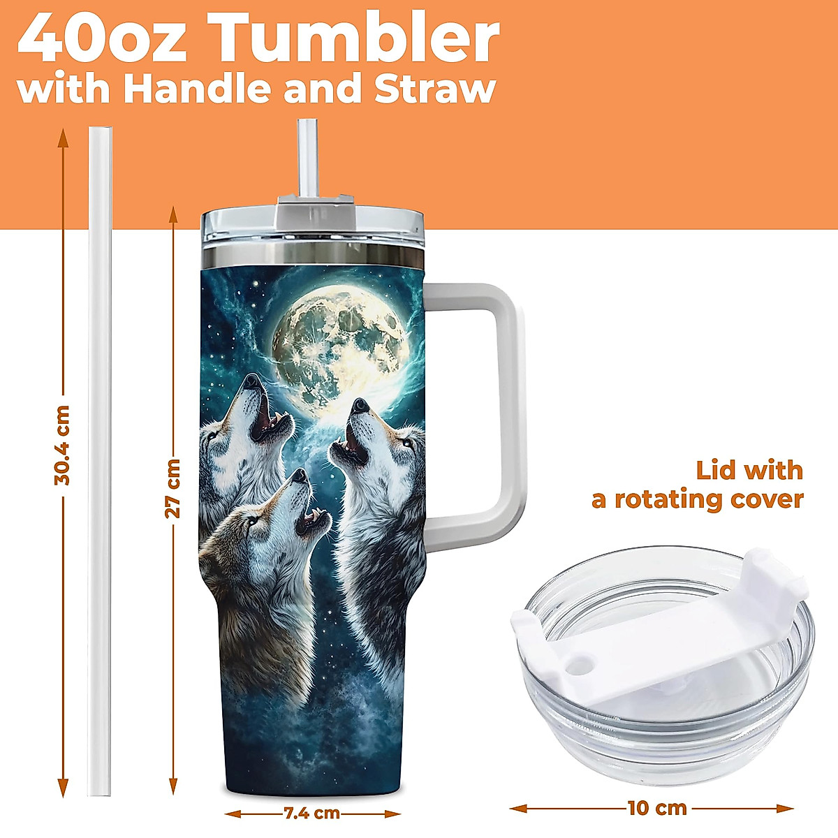 Foxcorner Personalized Wolf 40oz Tumbler with Handle and Straw Gifts for Wolf Lovers, Father's Day Cool Gifts For Him, Men, Birthday Gift Ideas, Custom Name Stainless Steel Travel Cup With Lid