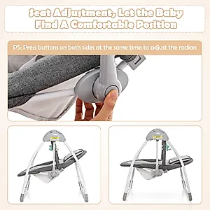 INFANS Baby Swing for Infants, Compact Portable Baby Electric Rocker for Newborn with 5 Speed Natural Sway Music Timing 2 Toys Remote Control, Easy Fold, 0-6 Months Boy Girl