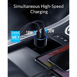 USB C Car Charger, Anker 48W 2-Port PIQ 3.0 Fast Charger Adapter, PowerDrive+ III Duo with Power Delivery for iPhone 12/12 Pro/12 Pro Max/11/11 Pro/11 Pro Max/XR/XS/X, Galaxy, Pixel, iPad Pro and More