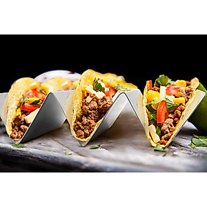 KORCCI Taco Holders Set of 4, Stainless Steel Taco Stand Shell Rack, Each Rack Holds Up to 3 Tacos. Taco Tray Plates for Taco Bar, Easy Serve Tacos. Oven and Grill Safe for Baking, Dishwasher