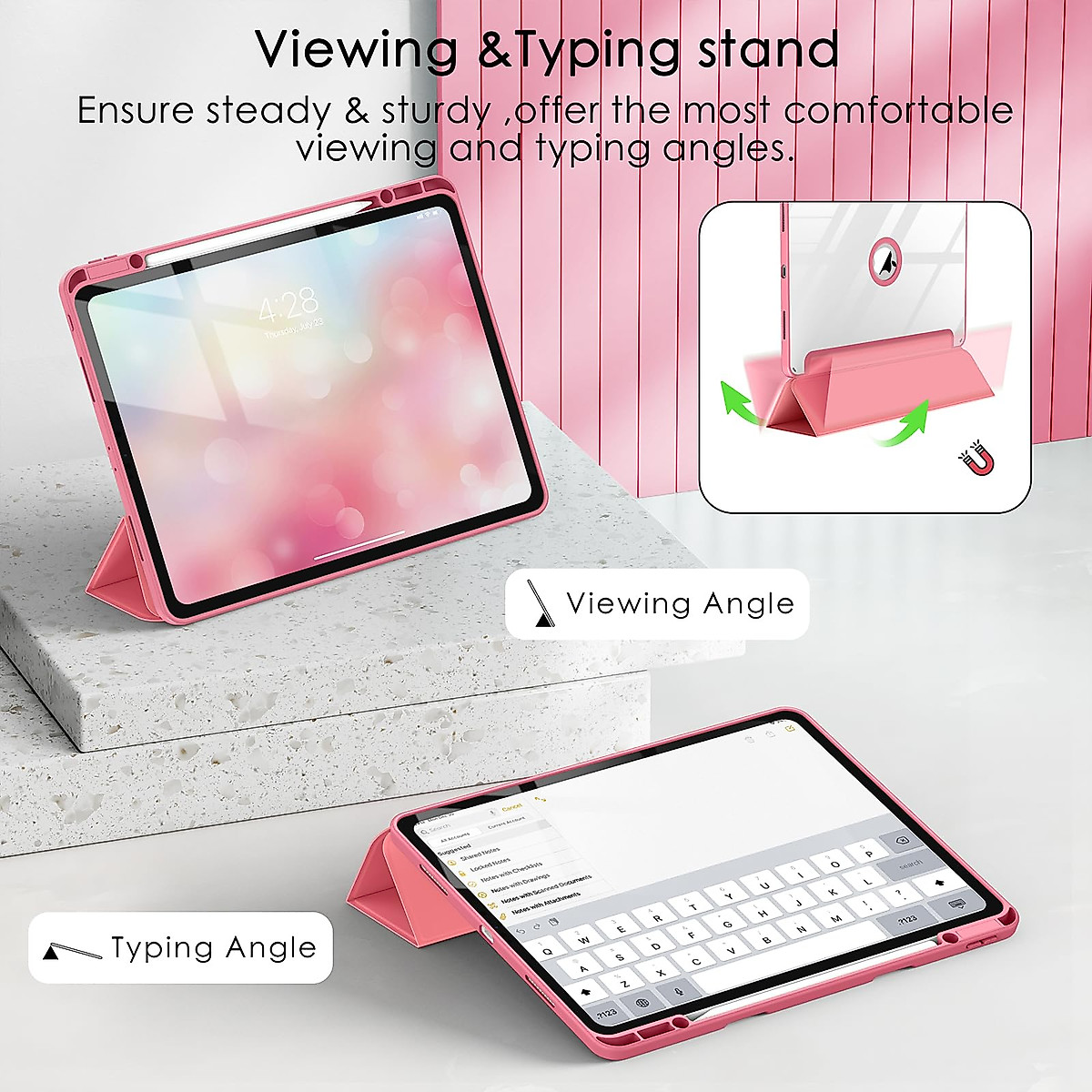 Soke Clear Case for iPad Air 13 Inch M3 2025 & M2 2024 - Built-in Pencil Holder+Auto Sleep/Wake+Camera Protection, Shockproof Back Cover for Apple iPad Pro 12.9 Inch,Watermelon