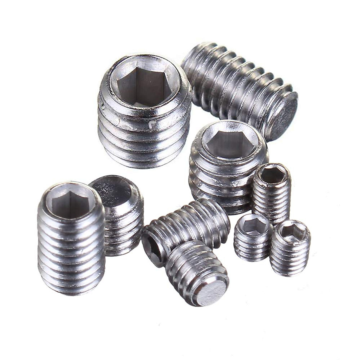 Yakamoz 200Pcs M3 M4 M5 M6 M8 Hex Allen Head Socket Grub Screw Set Stainless Steel Cup Point Metric Screws Assortment Fasteners Kits