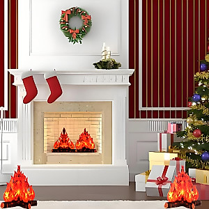 Fake Campfire Decoration - 3D Cardboard Fake Fire Centerpiece with Artificial Flames for Camping, Classroom Parties, Bachelorette Celebrations & More - Vibrant Red Orange Camp Fire Decor (STYLE01)