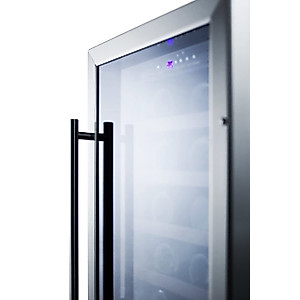 Summit SWC1840B 18"" Wine Cooler with 34 Bottle Capacity Factory Installed Lock LED Lighting Digital Thermostat Glass Door in Stainless Steel