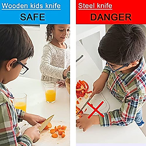 LUOLAO Wooden Kids Knife for Cooking, Montessori Toddler Knife, Kids Junior Cooking Utensils Ages 5-8, Kids Kitchen Tool for Real Cooking