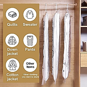 5PCS Large Hanging Vacuum Storage Bags, Reusable Space Saver Vacuum Seal Storage Bags for Clothing with Hand Pumps, Hanging Sealer Bags for Coats, Suits, Jackets and Quilts (27"×44")