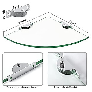 AIBLOM 2 Tier Clear Tempered Glass Floating Shelf, Shower Caddy Organizer Corner Shower Shelf Shampoo Soap Holder for Inside Shower Bathroom Bathtub Wall, Shower Shelves with Adhesive No Drill