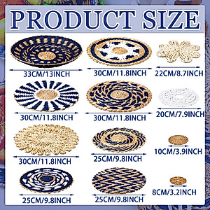 Xuhal 15 Pcs Boho Wall Basket Decor Hanging Woven Wall Basket Decorative Rustic Handcrafted Seagrass Baskets Round Woven Hanging Art for Home Farmhouse Kitchen Table Living Room (Blue Classic Style)