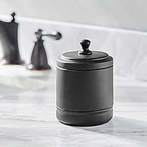 mDesign Metal Bathroom Vanity Storage Organizer Canister Jar with Lid for Cotton Balls, Swabs, Makeup Sponges, Bath Salts, Hair Ties, Jewelry - Hyde Collection - 2 Pack - Matte Black
