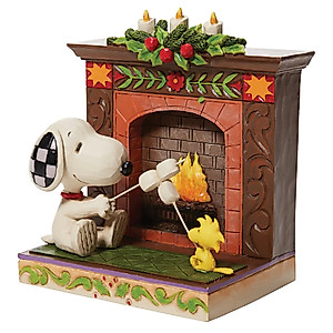 Enesco Jim Shore Peanuts Snoopy and Woodstock Fireplace Figurine, 4.53 Inch, Multicolor