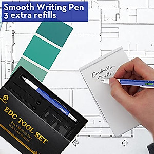 Gift for Men, Multitool Pen + Card Tool, Stocking Stuffers for Him Dad Husband Boyfriend, Ballpoint Pen with Screwdrivers / Ruler / Spirit Level / Stylus, Gift Box