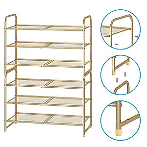 Simple Trending 3-Tier Stackable Shoe Rack, Expandable & Adjustable Shoe Shelf Storage Organizer, Metal Mesh, Gold