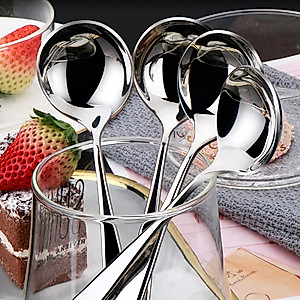 Metal Soup Spoons,Stainless Steel Spoons for Soup Round Colorful Dinner Spoons Thick Short handle Table Spoon 6.3-Inch, Set of 6 (Sliver)