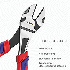 WORKPRO 7-Inch Diagonal Pliers in CRV Steel for Cutting Wires, Bi-material Handle Comfort Grip