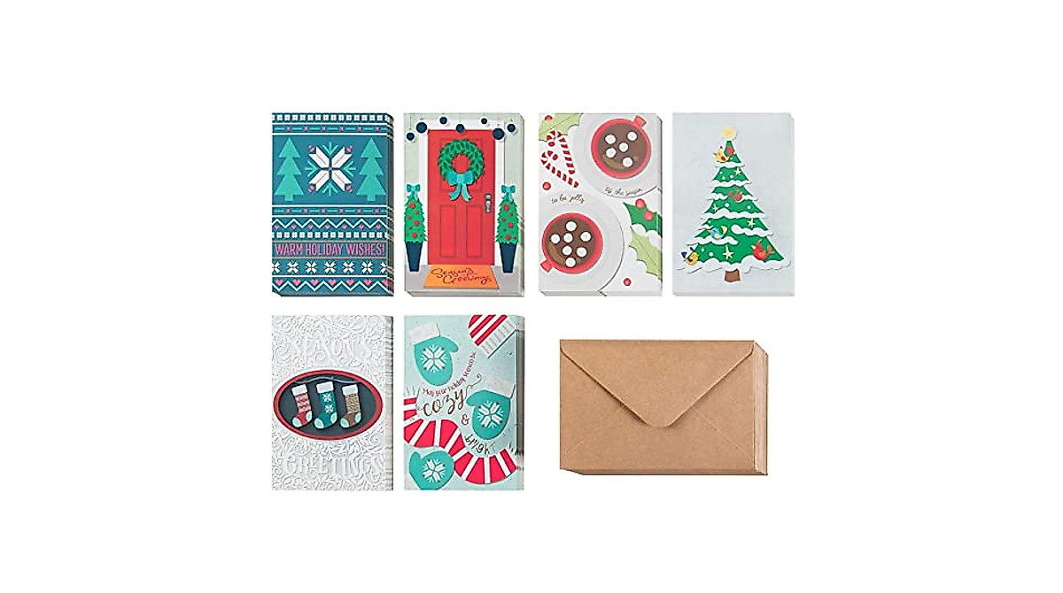 Bulk Christmas Cards Pack with Kraft Envelopes - 48 Cozy Designs
