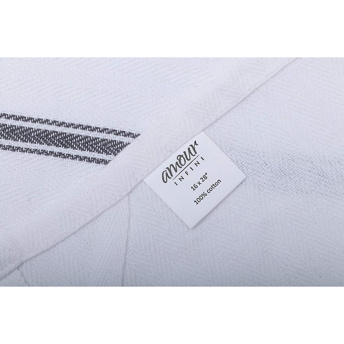 AMOUR INFINI Cotton Herringbone Weave White Dish Towels Set of 12 Highly Absorbent, Super Soft Easter Kitchen Towels with Hanging Loops Extra Large Quick Dry Tea Towels (28x16 Inch - Charcoal)