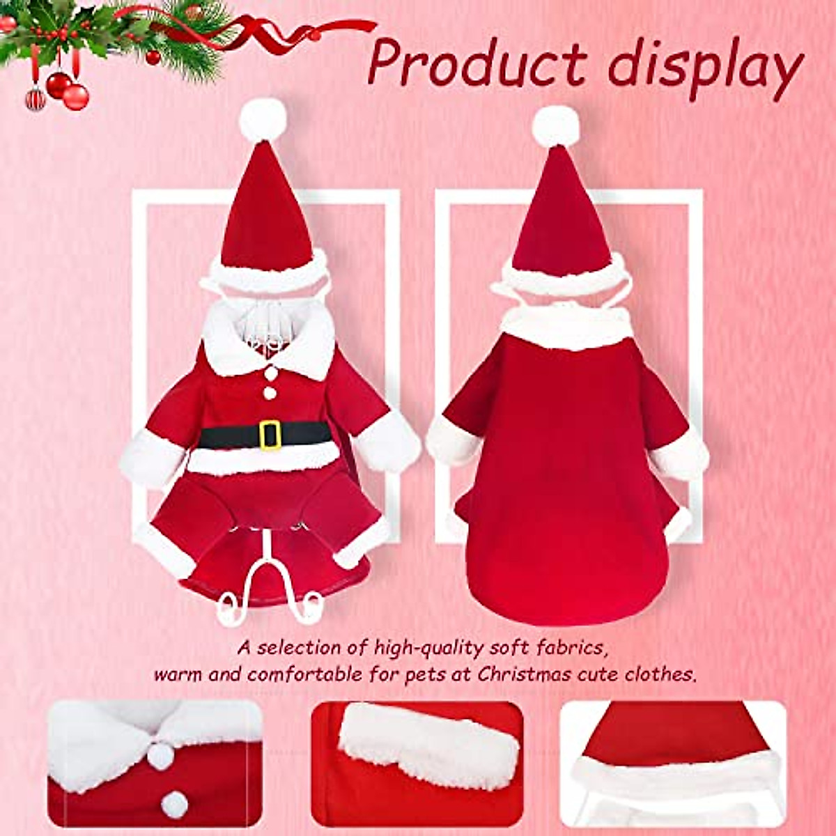 QETRABONE Small Santa Dog Cat Costume Christmas Pet Clothes Outfits Red Christmas Santa Claus Hat Scarf Cosplay Dressing up Xmas Party New Year Clothing Accessories for Small Cat Dog (XS-small, Santa)