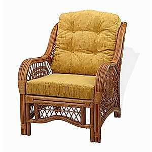 SK New Interiors Malibu Lounge Living Accent Armchair Natural Rattan Wicker Handmade Design with Light Brown Cushion, Colonial