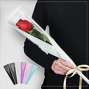 BEISHIDA 100 PCS Single Rose Sleeve Single Flower Wrapping Bags Single Rose Packaging Cellophane Flower Sleeves for Florist Bouquet Supplies Mother's Day Valentine's Day (White and Gold Edge)