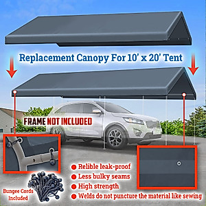 YardGrow 10x20 FT Carport Replacement Canopy Cover Garage Shelter Outdoor Carport Canopy Top Tent Shelter Tarp, Canopy ONLY (Grey)