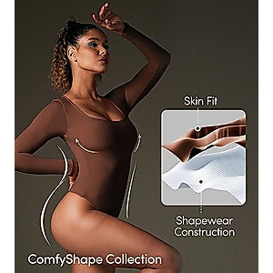 IUGA Long Sleeve Bodysuits for Women Square Neck Bodysuit Shapewear Bodysuit Tummy Control Slimming Body Suit for Womens