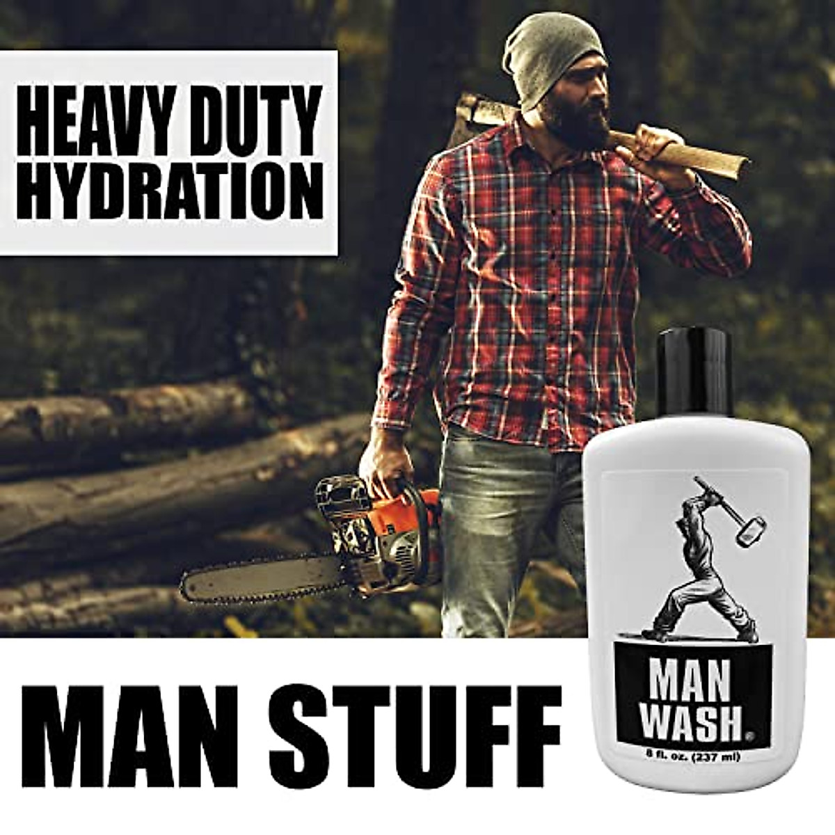 Man Stuff Man Wash Beard Wash and All in One Mens Body Wash and Shampoo | Cleanses and Softens | Natural Hydrating Ingredients | Vegan Beard Wash for Men | Paraben Free | Beard Care Gift (8 oz)