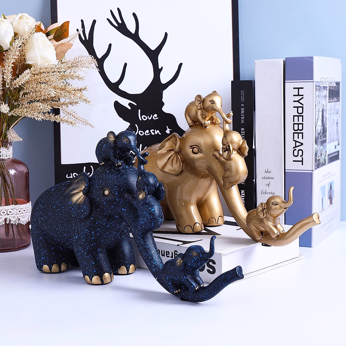 RahTune Elephant Statue, Elephant Figurines, Elephant Home Decor, Decorations for Home (Gold)