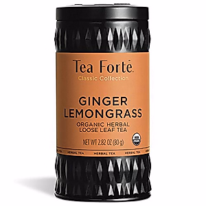 Tea Forte Organic Herbal Tea, Makes 35-50 Cups, 2.82 Ounce Loose Leaf Tea Canister, Ginger Lemongrass