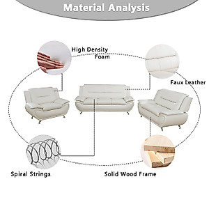 Dekmxas Leather 2 Piece Sofa Set, Sectional Couch, Modern Sofa for Living Room, Bedroom - B-Creamy White