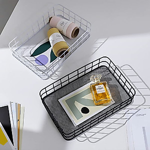 Lioong Black Metal Wire Bathroom Vanity Trays Storage Basket Bins for Organizing Paper Hand Towel Toilet Tank Vanity Countertop Table