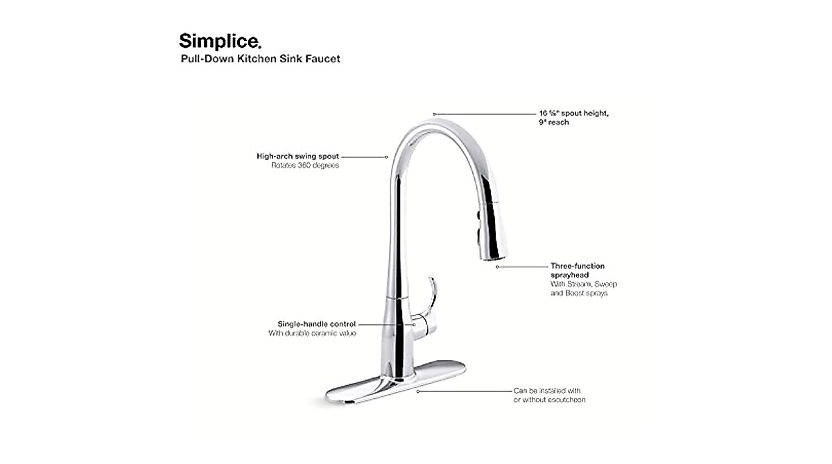 Kohler Simplice 596-VS Pull-Down Kitchen Faucet | High-Arch & Durable