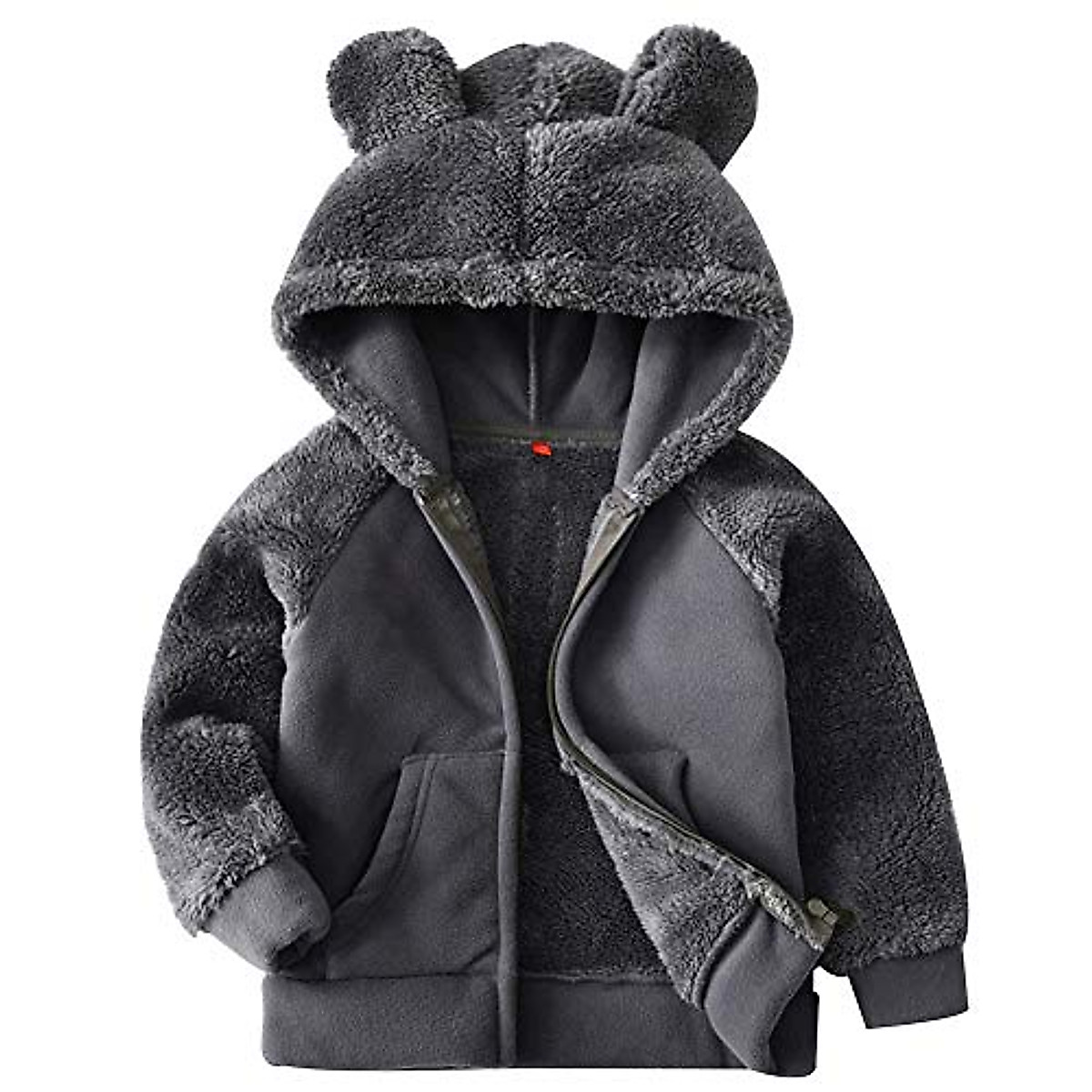 AMIYAN Bear Ears Shape Fleece Warm Hoodies Clothes Toddler Zip-up Light Jacket Sweatshirt Outwear For Baby Boys (Gray, 4-5T)