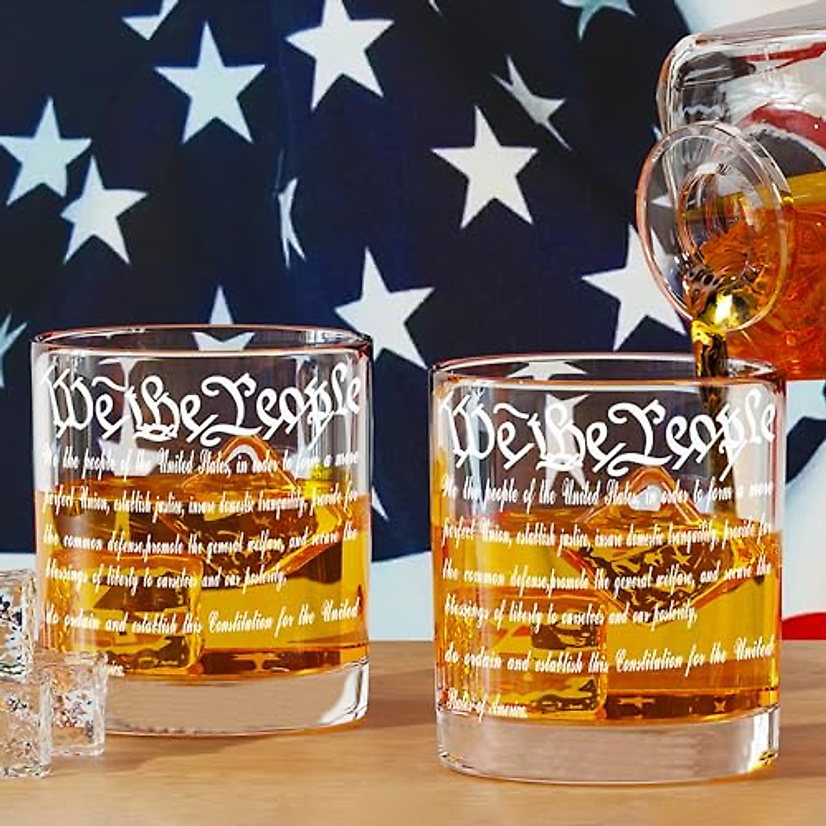 YJGS Whiskey Glasses, US Constitution Glass We The People Whiskey Glasses Set of 2, 12 oz Old Fashioned Rocks Glasses, American Patriotic Whiskey Glasses Gift for Men Dad