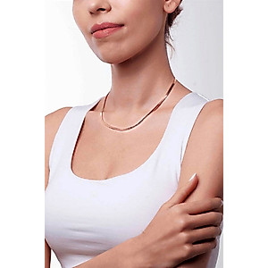 BERISO 18K Rose Gold Plated Shiny Snake Necklaces Herringbone Necklace for Women Women’s Herringbone Chain Trendy Sparkle Snake Chain Necklace