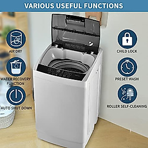 Voohek YC147 Top Loading Compact Fully Automatic Machine, 1.24 Cu.ft with LED Display 8 Water Levels 10 Wash Programs for Dorms, RVs, Camping