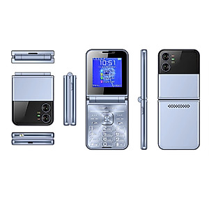 GOWENIC Big Cell Phone for Seniors, Flip Design, Dual Screen Display, Large Buttons, Quick Dial, Clear Sound, HD Camera, LED Flashlight for Seniors (Blue)