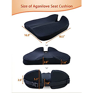 Agsnilove Chair Cushion Memory Foam Car Seat Cushion Wheelchair Comfort Butt Pillow Pad for Truck, Train, Airplane Seat, Office Chair, Reduce Tailbone Pressure, Black