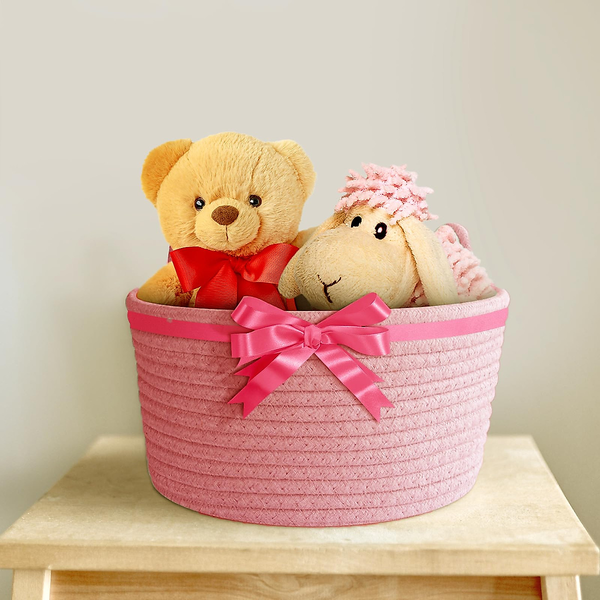 Cafshion Small Toy Basket with Cat Ears, Cute Basket Toy Organizer with Handles Woven Cotton Rope Basket Decorative Basket Nursery Bins & Boxes Gift Basket Empty for Baby Pet Toy Storage