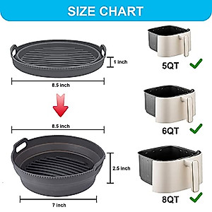 Air Fryer Silicone Liners, Reusable Collapsible Round Basket Airfryer Liner, 8.5 inch Foldable Heat Resistant Non Stick Baking Trays for 5QT -8QT Air Fryers, 2 Pack (Grey+Red)