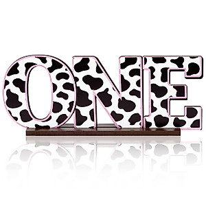 ANGOLIO Cow Print One Letter Sign Table Wooden Centerpieces for Baby Shower Cow Print Farm Animal First Birthday Party Decor Holy Cow I’M One Toddler Boy Girls 1st Birthday Baby Spring Decor Supplies