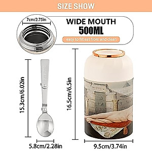 CUPADA Sphynx Kitten Cute Food Jar, Oil Painting Funny Insulated Hot Food Jars Vacuum 17OZ with Folding Spoon for Work Trip Picnic Camping