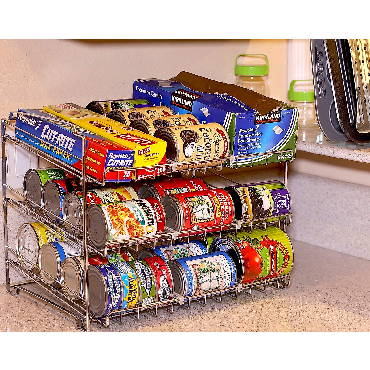 SimpleHouseware Beverage Can Dispenser Rack + Stackable Can Rack Organizer, Chrome