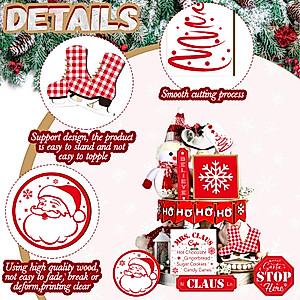 Umigy 14 Pcs Christmas Tiered Tray Decor Set Christmas Wooden Sign Decor Xmas Rustic Santa Claus Snowflake Spice Blocks Winter Table Sign for Christmas Xmas Home Kitchen Holiday
