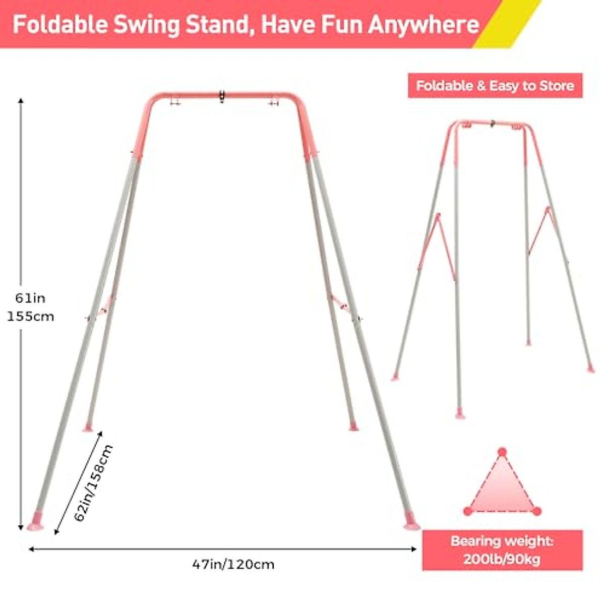 FUNLIO Foldable Swing Stand for Kids with 4 Sandbags, Heavy Duty Metal A-Frame Indoor/Outdoor for Backyard, Suitable Most Toddler/Baby Jumper/Hammock Chair - Pink