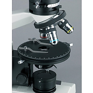 AmScope PZ200BA Polarizing Binocular Microscope, WF10x and WF16x Eyepieces, 40X-640X Magnification, Strain-Free Plan Achromatic Objectives, Polarizing and Brightfield Configurations, Halogen Illumination, Bertrand Lens, Abbe Condenser, Round Graduated Sta