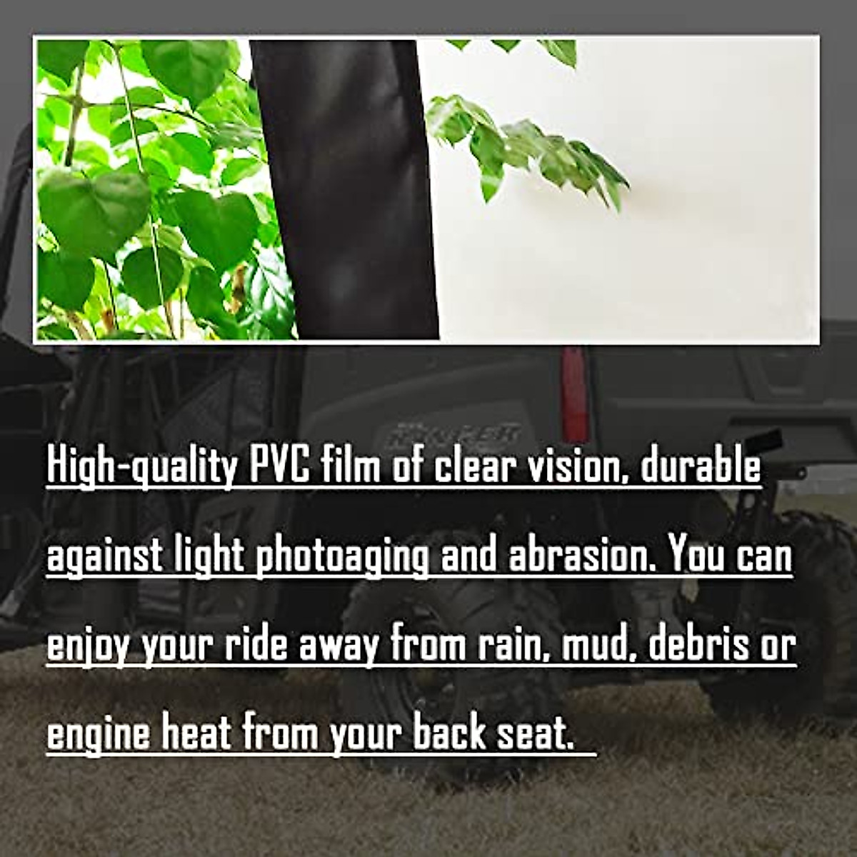 Polaris Ranger Full Size Rear Windshield, Soft PVC Dust Panel for Ranger 500 570 700 Round Bar ROPS (2 Seaters & Crew)