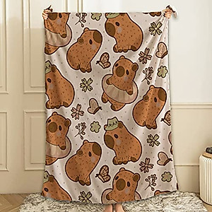 ARTBLANKET Capybara Floral Throw Blanket Fannel Fleece Super Soft Funny Blanket Travel Throw Blanket for Bed Couch Sofa 40 x 30 Inch for Baby