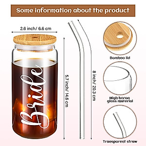 Zubebe 3 Pcs Bride Gifts Set for Bridal Shower Include Glass Cup Canvas Tote Bag Makeup Bag for Honeymoon Gift(Bride)