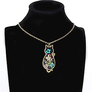 Jude Jewelers Retro Vintage Cat Shape Dry Flower Charm Pendant Necklace (Gold)