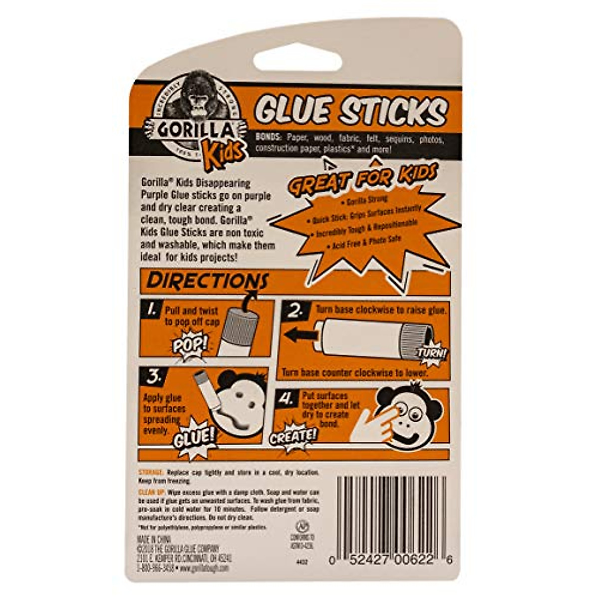 Gorilla Kids Disappearing Purple Glue Sticks, Six 6 Gram Sticks, (Pack of 1)